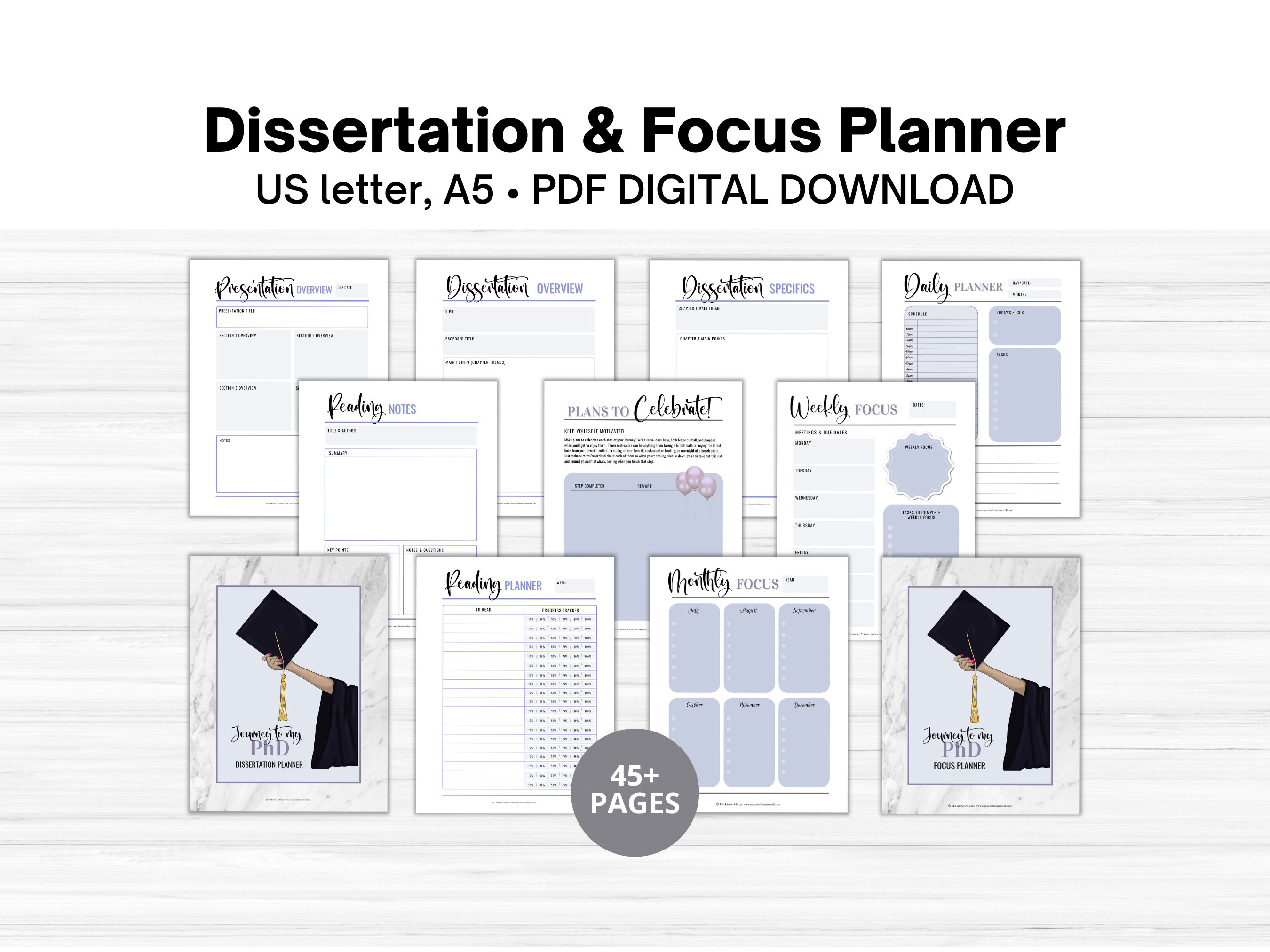 Dissertation Planner and Focus Planner 2-in-1 Thesis Planner - Etsy