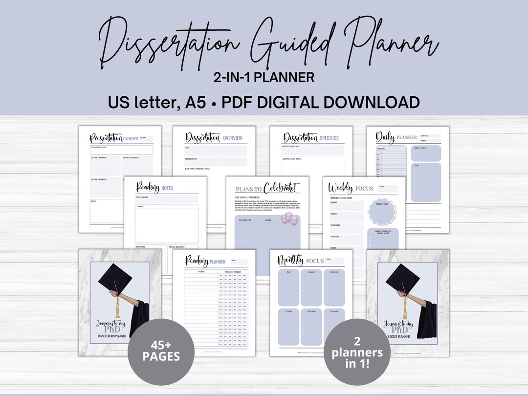 Dissertation Planner and Focus Planner 2-in-1, Thesis Planner for Phd ...