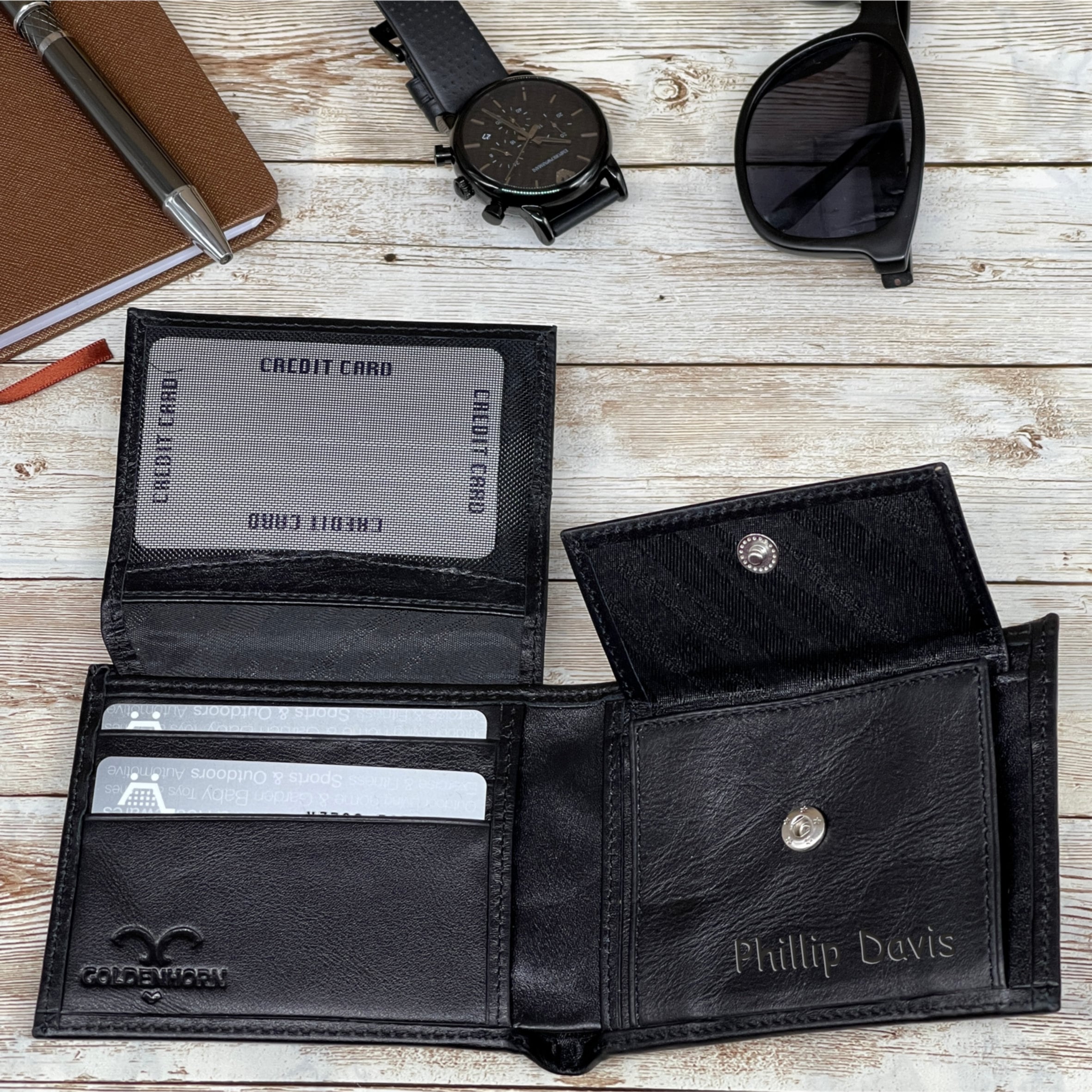 Hebrew, Arabic, Cyrillic Fonts Engraved Wallet, Personalized Genuine ...