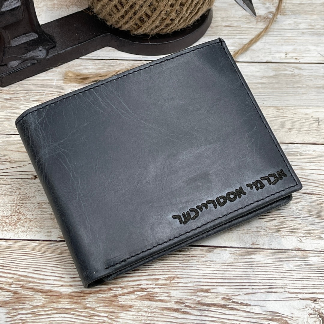 Hebrew, Arabic, Cyrillic Fonts Engraved Wallet, Personalized Genuine ...