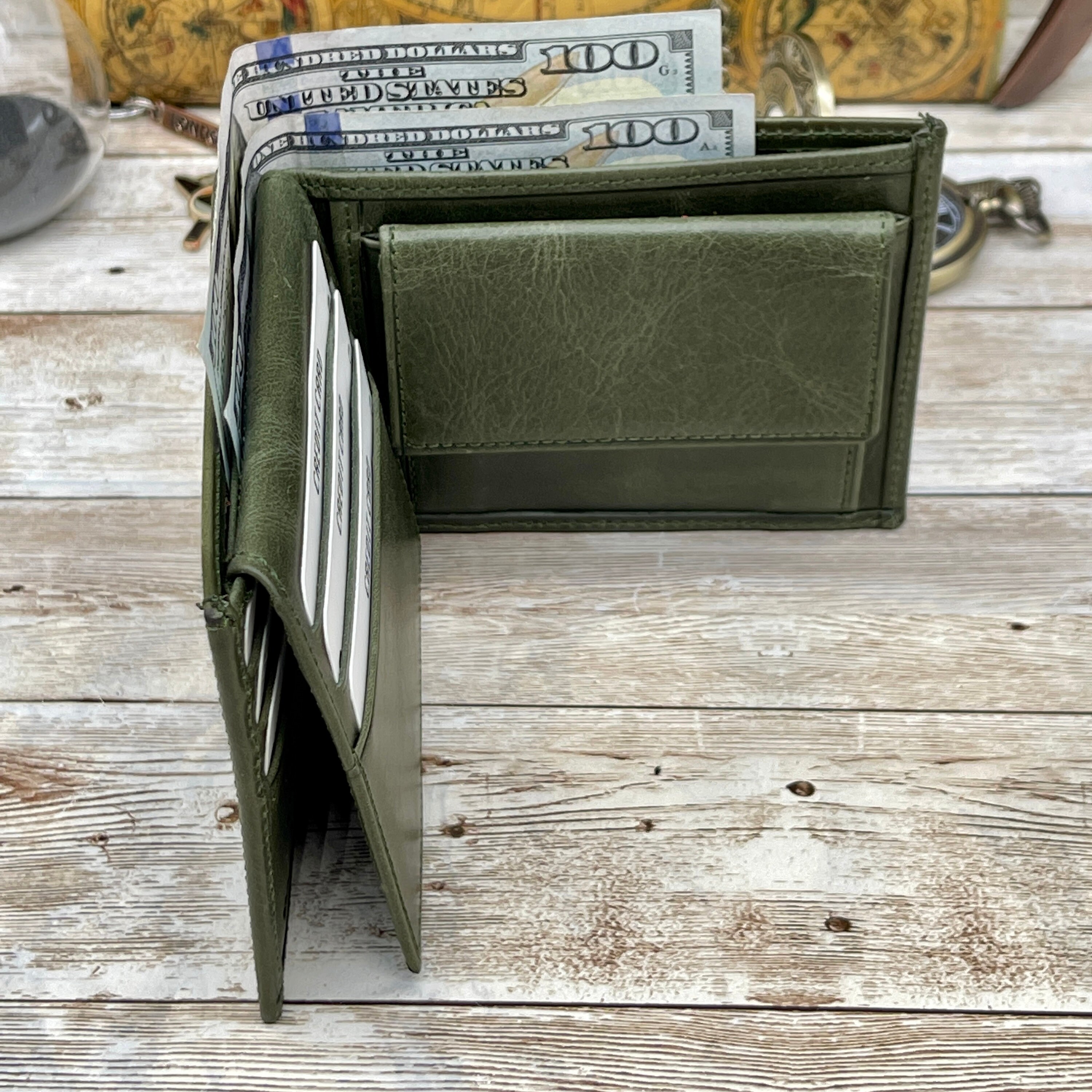 Green Leather Wallet made from Genuine Leather Card Cash and | Etsy