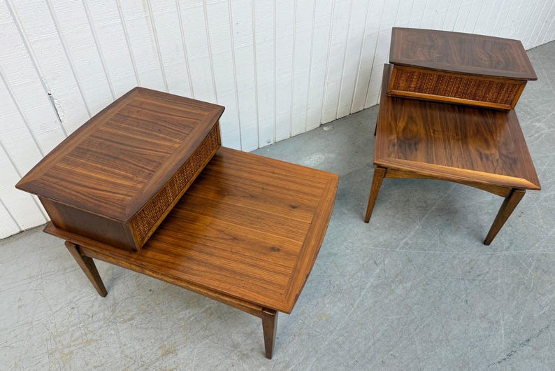 Mid-century Modern Lane Walnut Step Side Tables - Set of 2 - Etsy