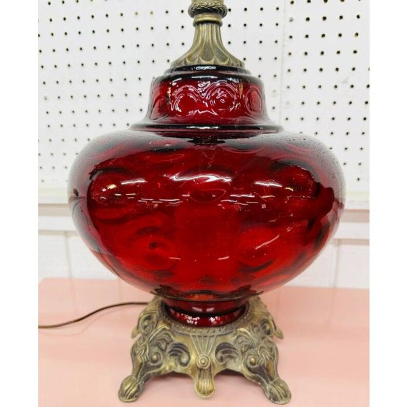 Vintage Hollywood Regency Style Ruby Red Glass Table Lamps - Set of 2 ...