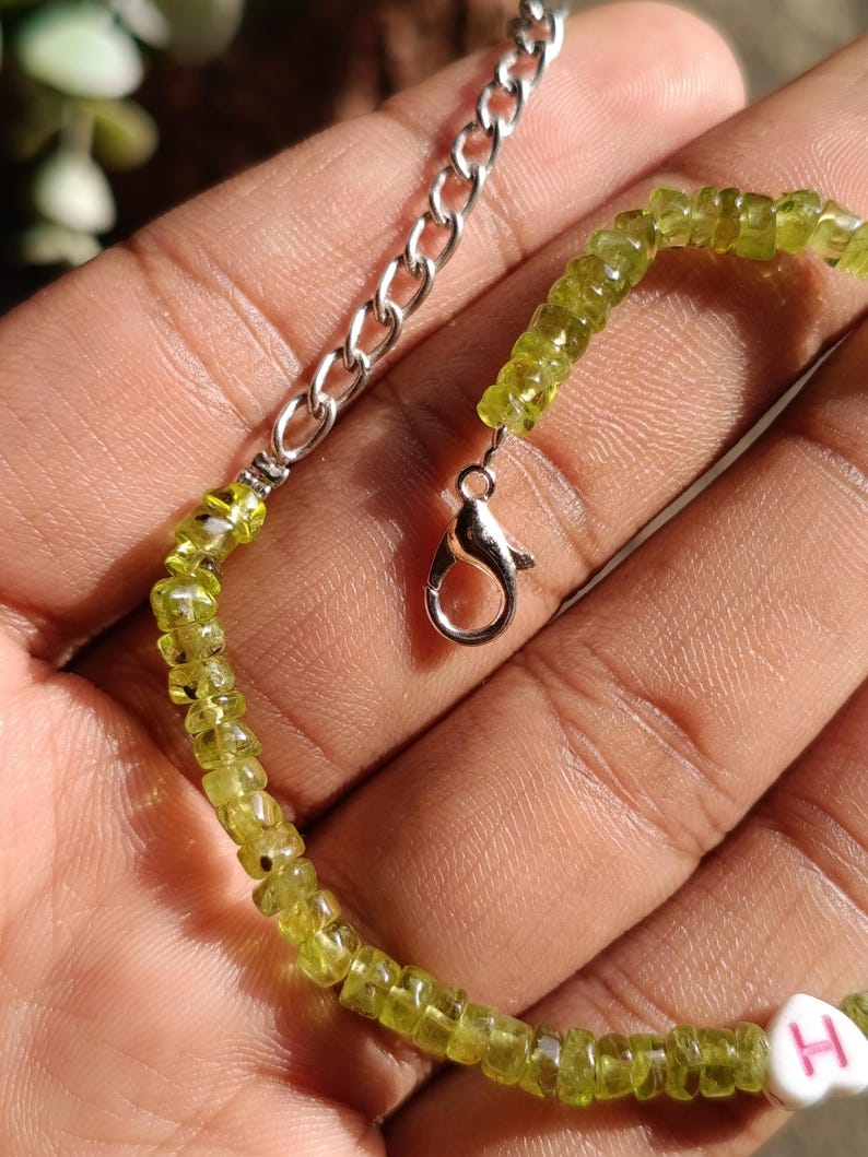 Handmade Peridot Name Bracelet | Custom Letter Heart Jewelry | Natural ...