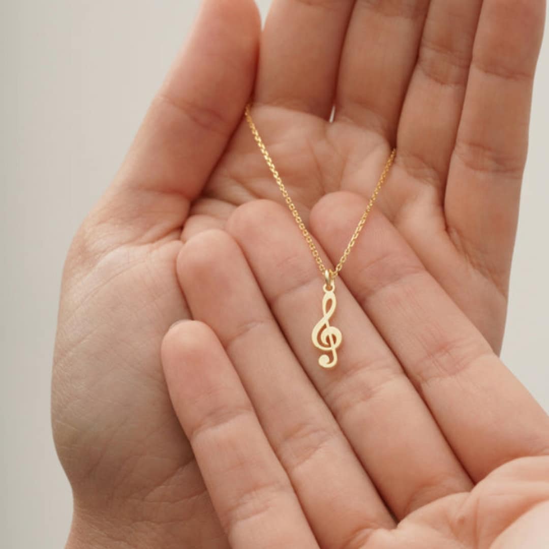 14k Gold Treble Clef Necklace Treble Clef Necklace Handmade Necklace ...