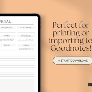 Book Journal | Printable PDF | Goodnotes Template | iPad | Digital ...