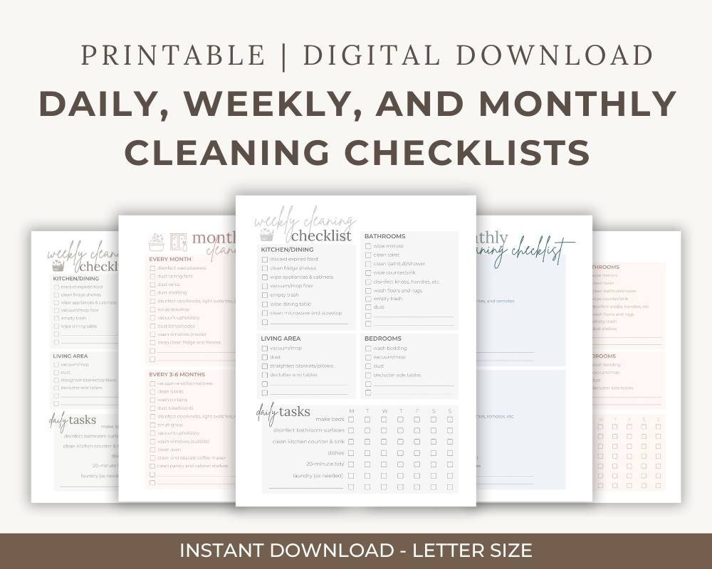 Goodnotes iPad Daily, Weekly, and Monthly Cleaning Checklists Printable ...