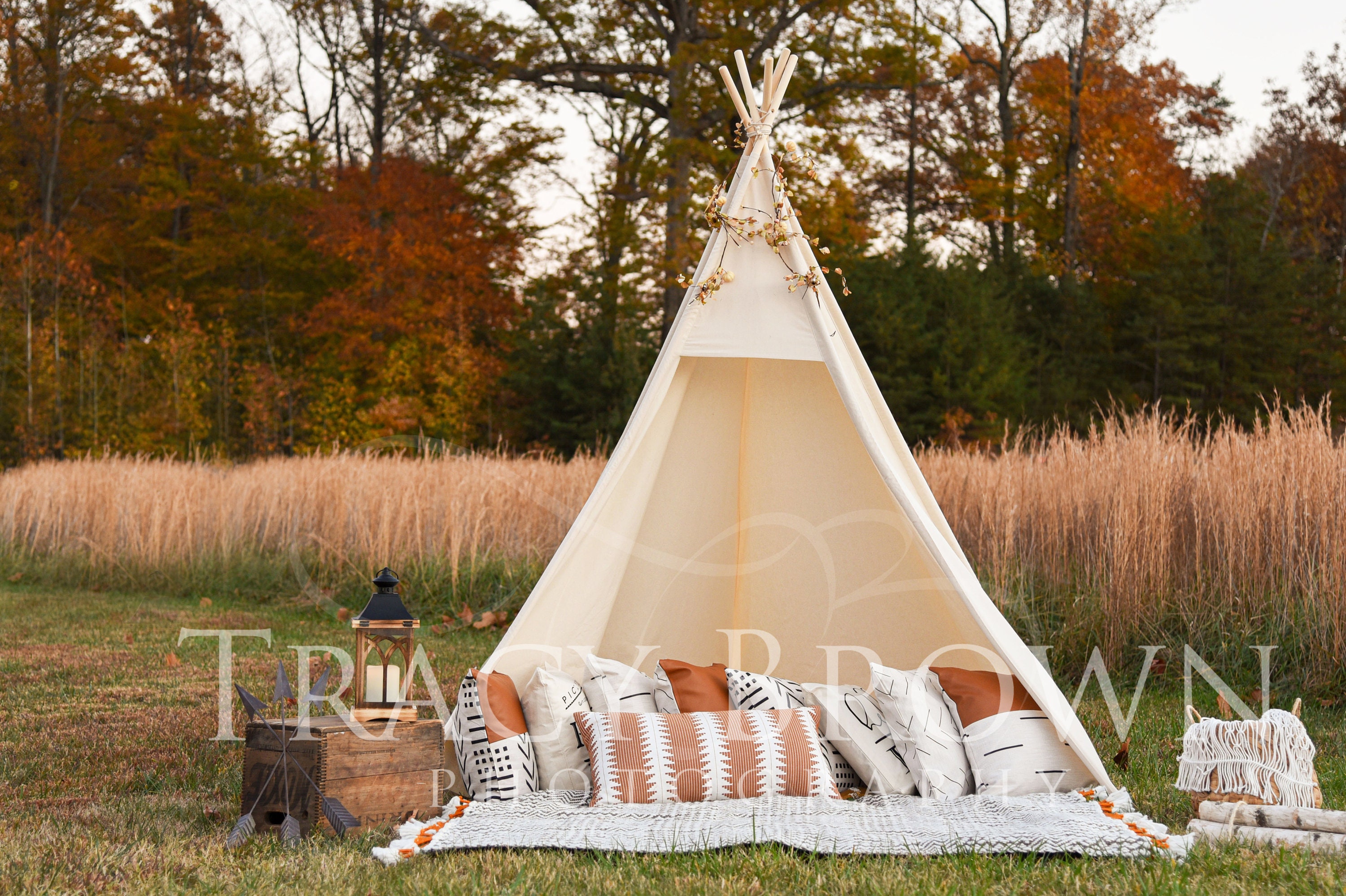 Teepee Fall Bohemian Scene Digital Backdrop - Etsy