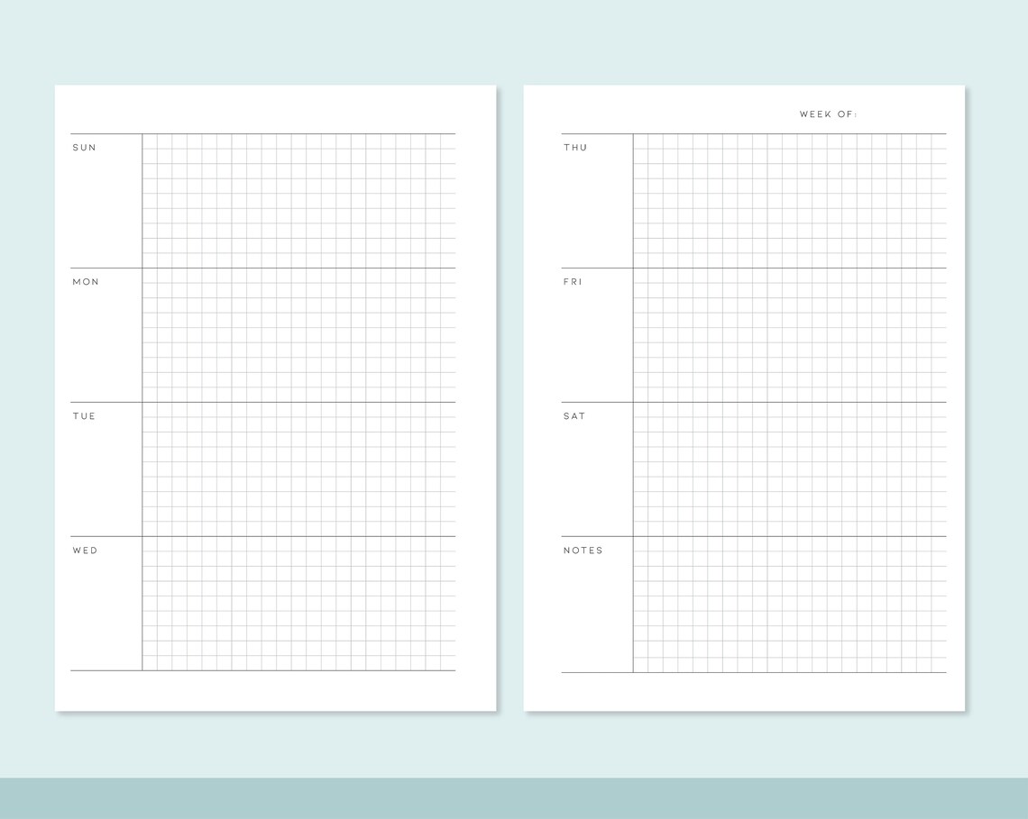 Weekly Planner on Two Pages Layout with Grid Simple and Clean | Etsy