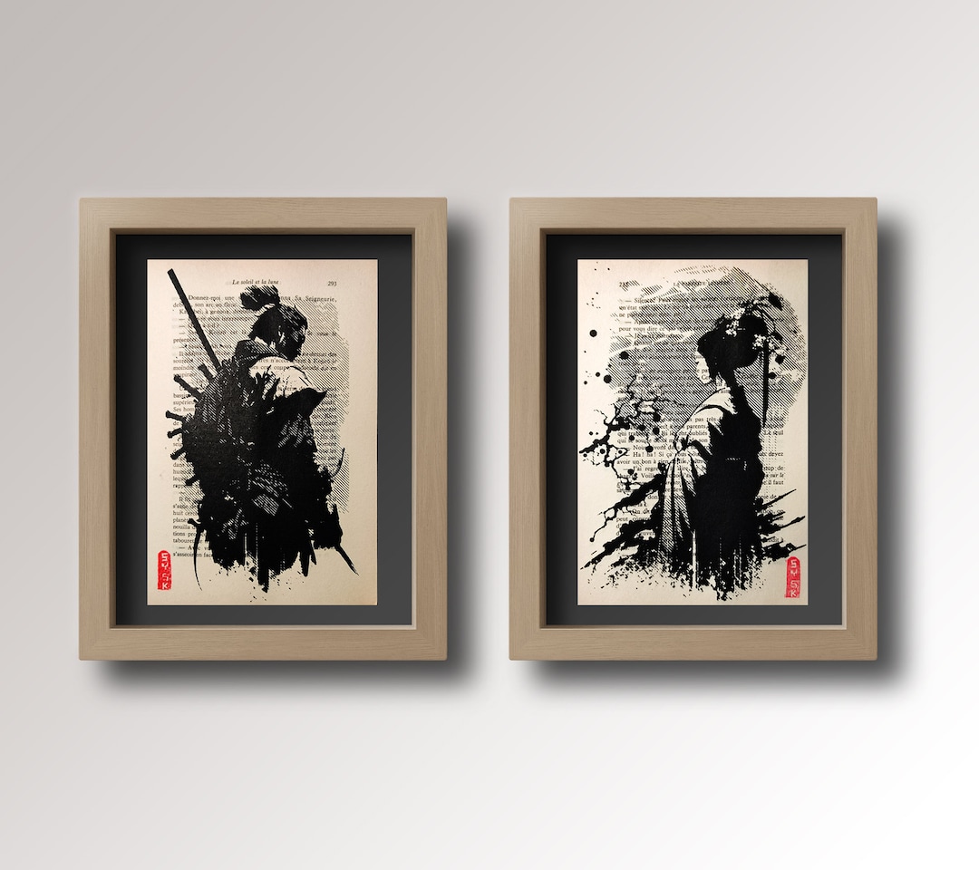 Small Japanese Handcrafted Screen Prints of Samurai and Geisha ...