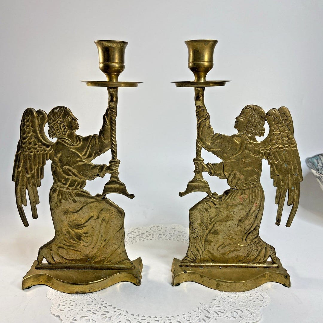 Jim Marvin Set 2 Brass Kneeling Angel Candle Holder Taper Candlestick ...