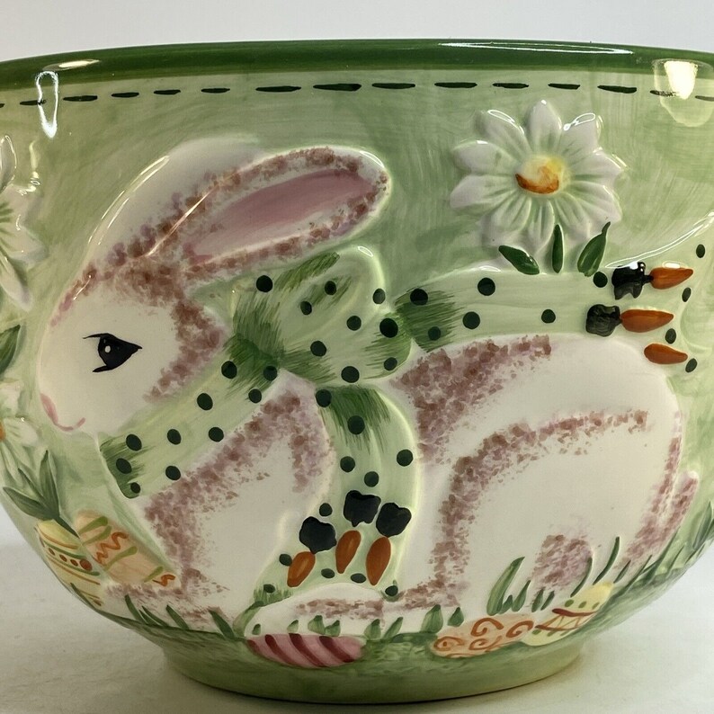 Diane Knott LMI Inc Easter Bunny Rabbit Bowl Serving Large Deep Green ...