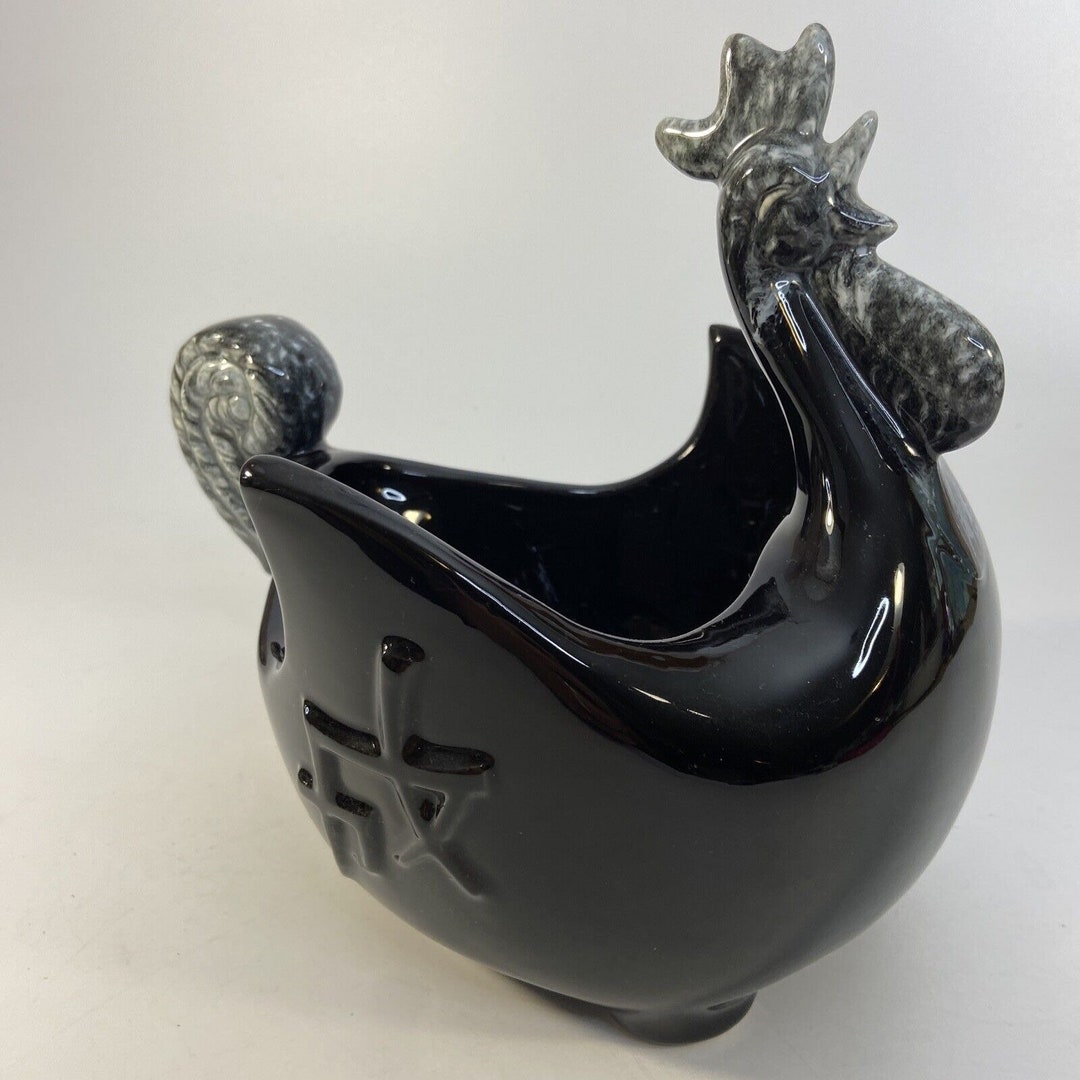 Vtg Hull USA Oriental Rooster Art Pottery Black Hen Planter Rare ...