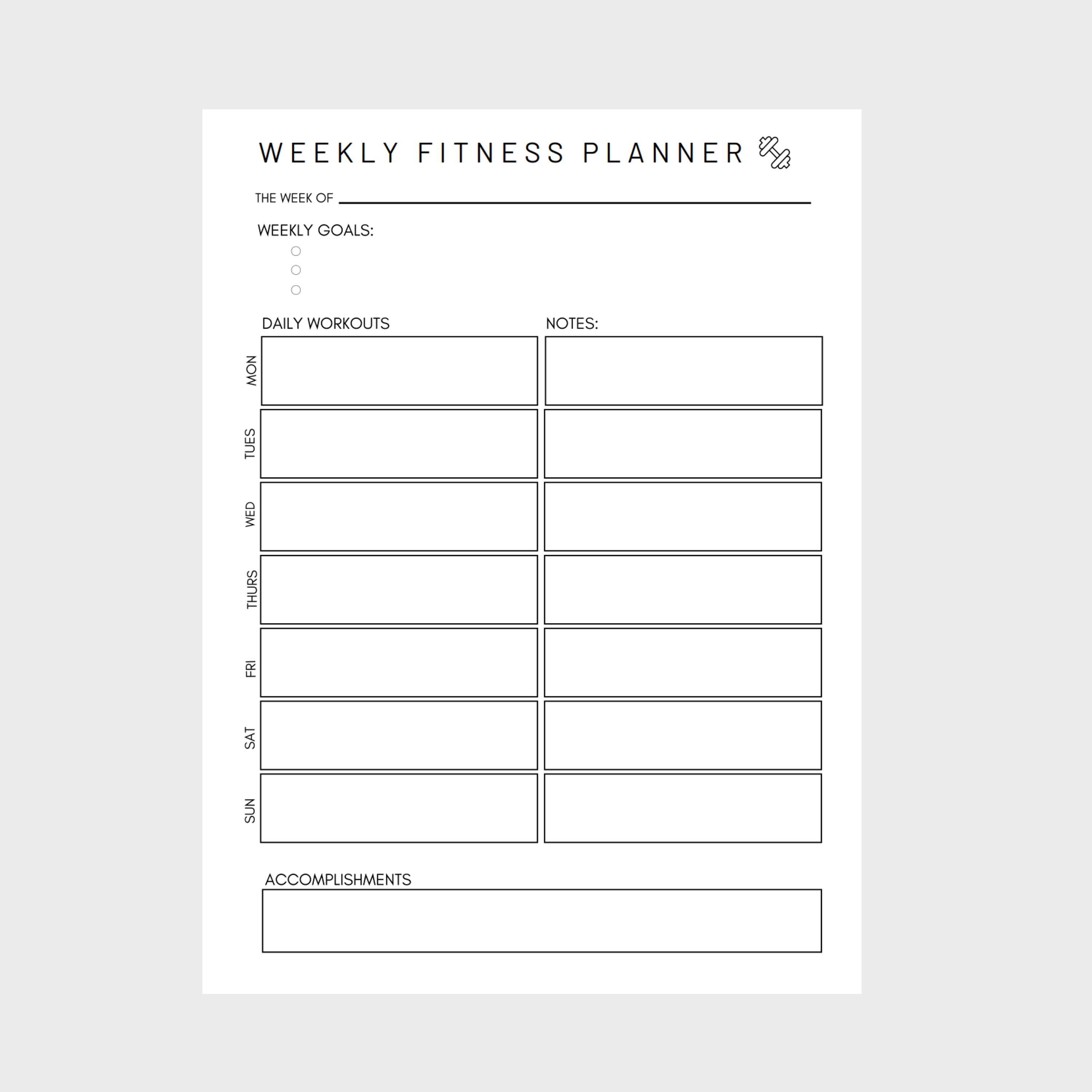 Weekly Fitness Planner - Etsy