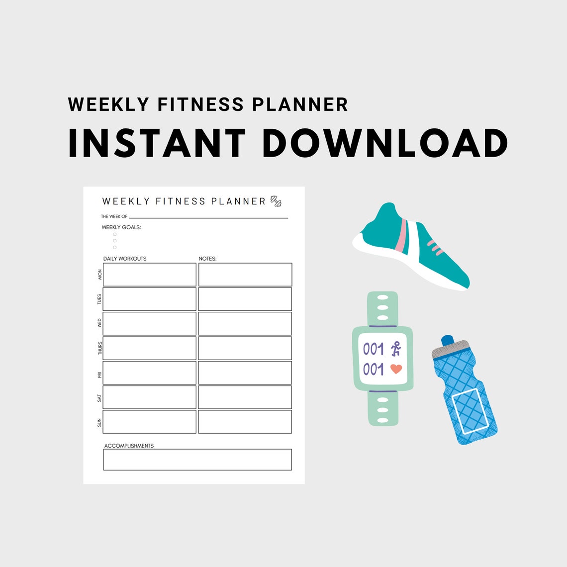 Weekly Fitness Planner - Etsy