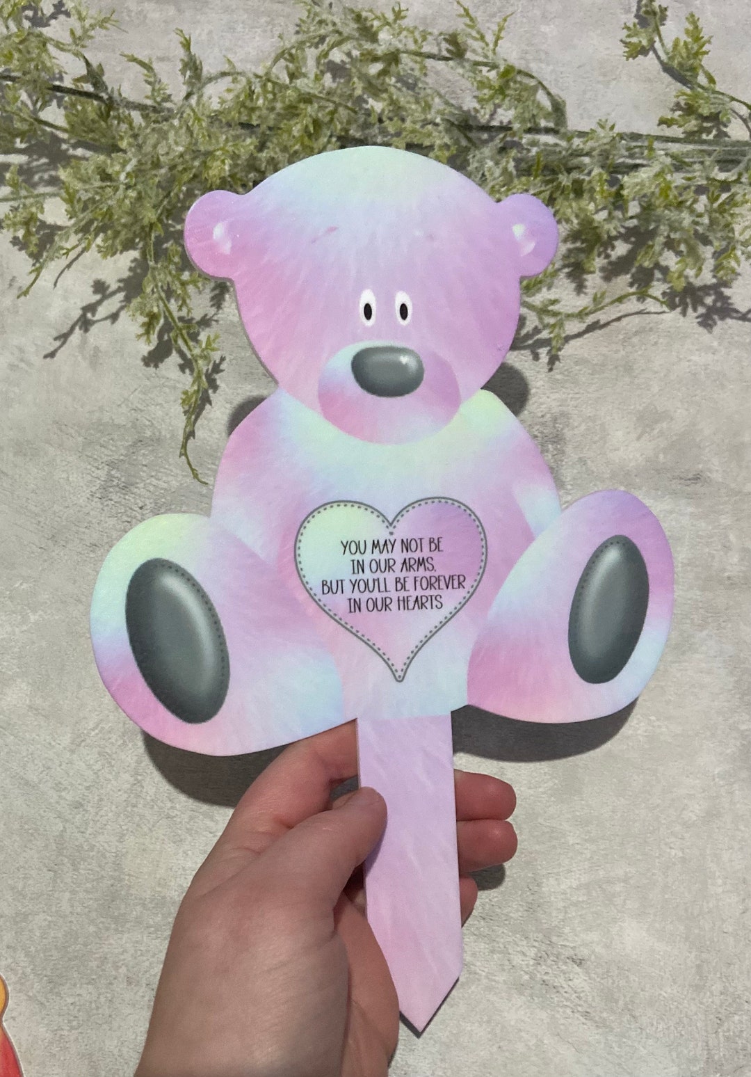 Teddy Pink Blue Bear Grave Marker - Personalised Baby Memorial Plaque ...