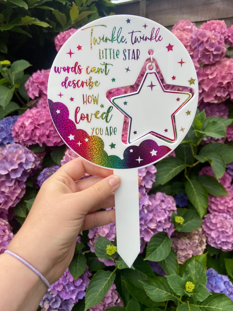 Rainbow Sparkle Memorial Grave Marker Gift Stake Twinkle Twinkle Little ...