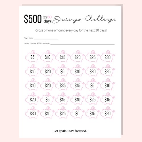 500 Money Savings Tracker Printable Money Challenge Save - Etsy
