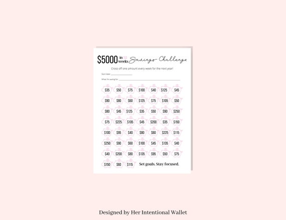 5000 in 1 Year Money Savings Tracker Printable Money Savings - Etsy