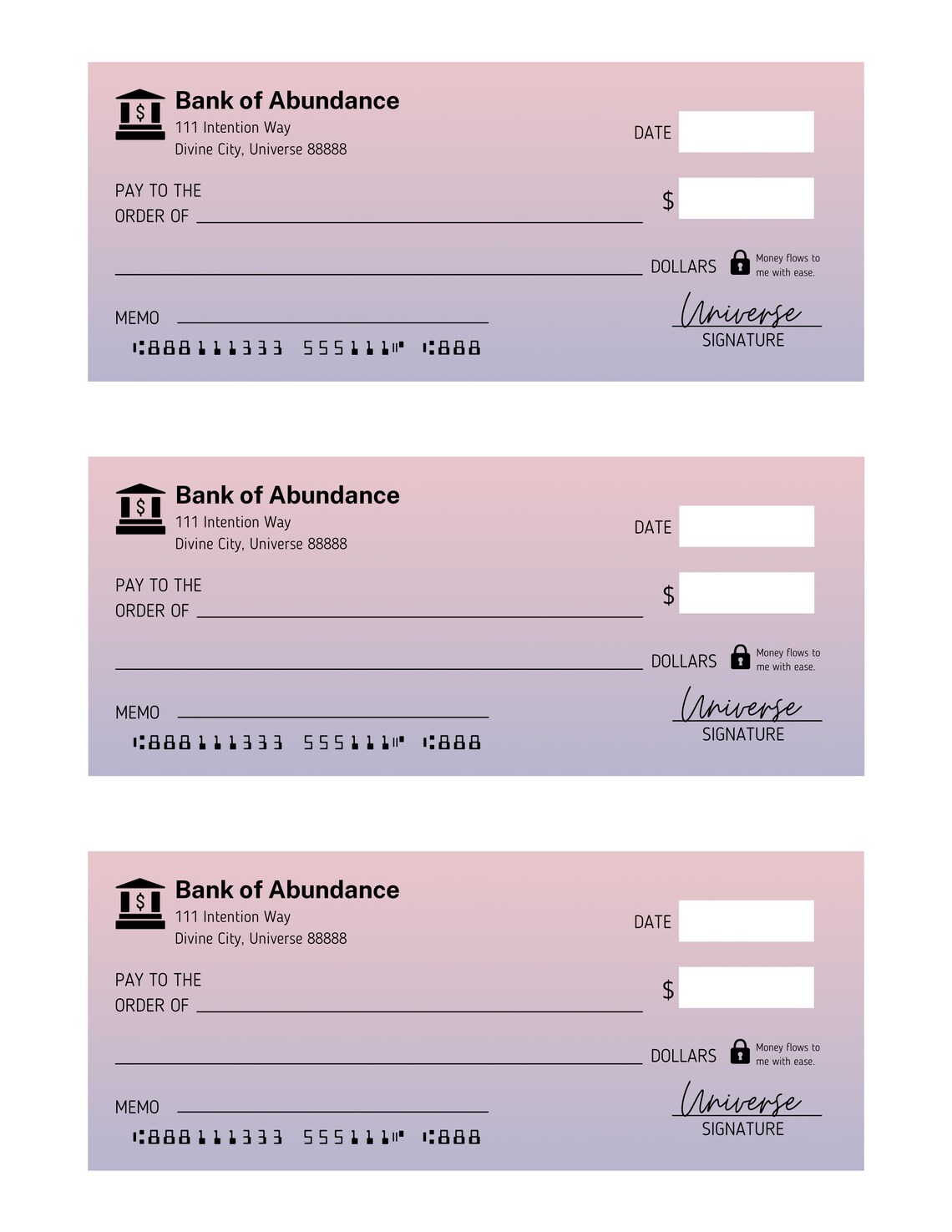 Manifestation Checks Printable | Law of Attraction - Manifestation ...