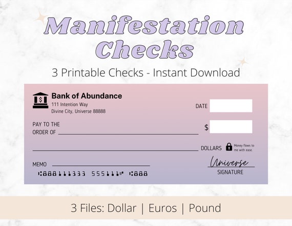 Manifestation Checks Printable Law of Attraction - Etsy