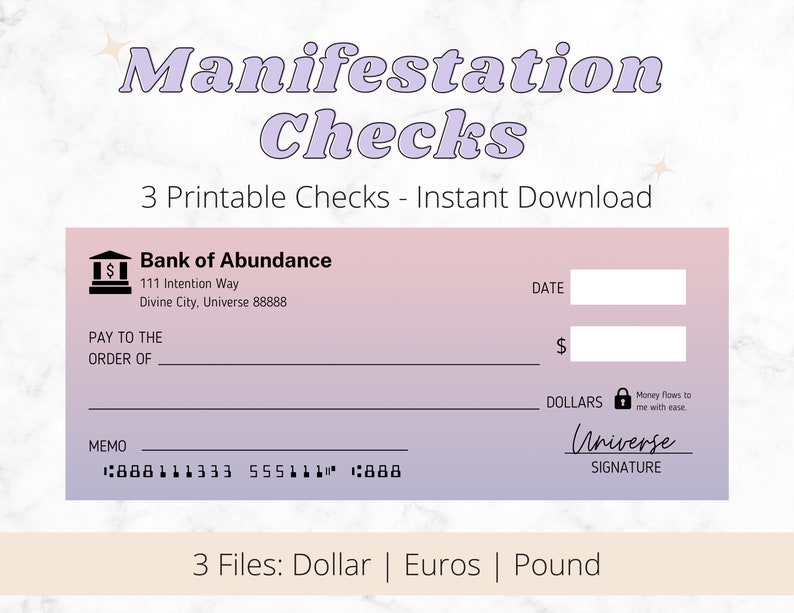Manifestation Checks Printable | Law of Attraction - Manifestation ...