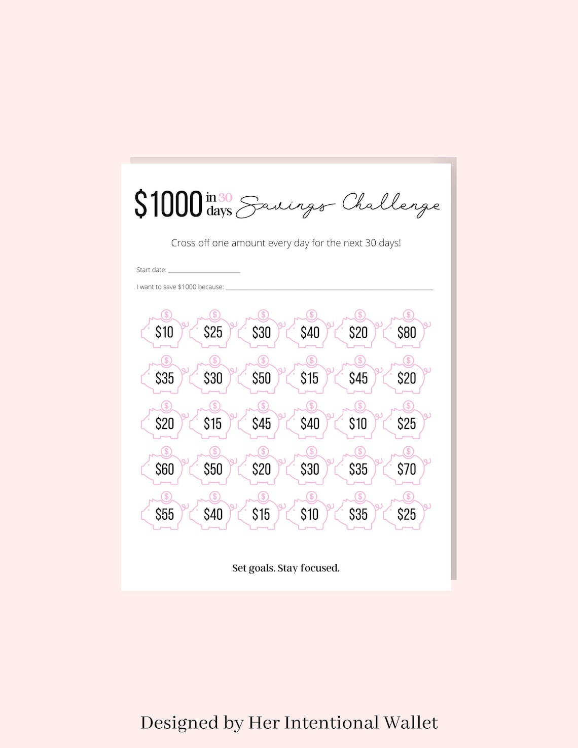1k Money Savings Tracker Printable | Money Challenge | Save 1000 in 30 ...