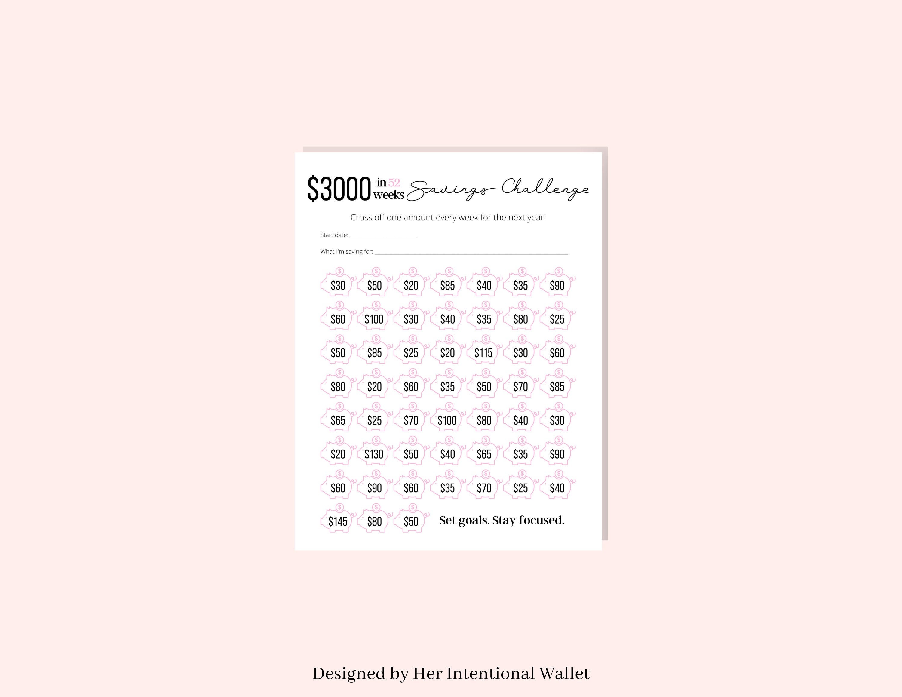 3000 in 1 Year Savings Tracker Printable | Savings Challenge ...