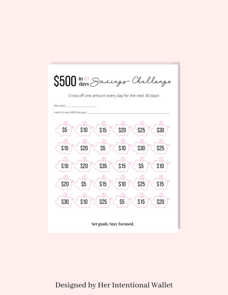 500 Money Savings Tracker Printable | Money Challenge | Save 500 in 30 ...