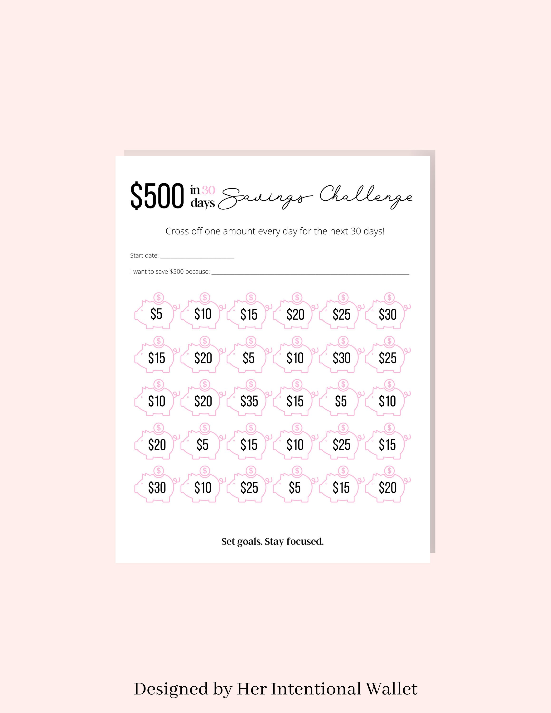 500 Money Savings Tracker Printable | Money Challenge | Save 500 in 30 ...