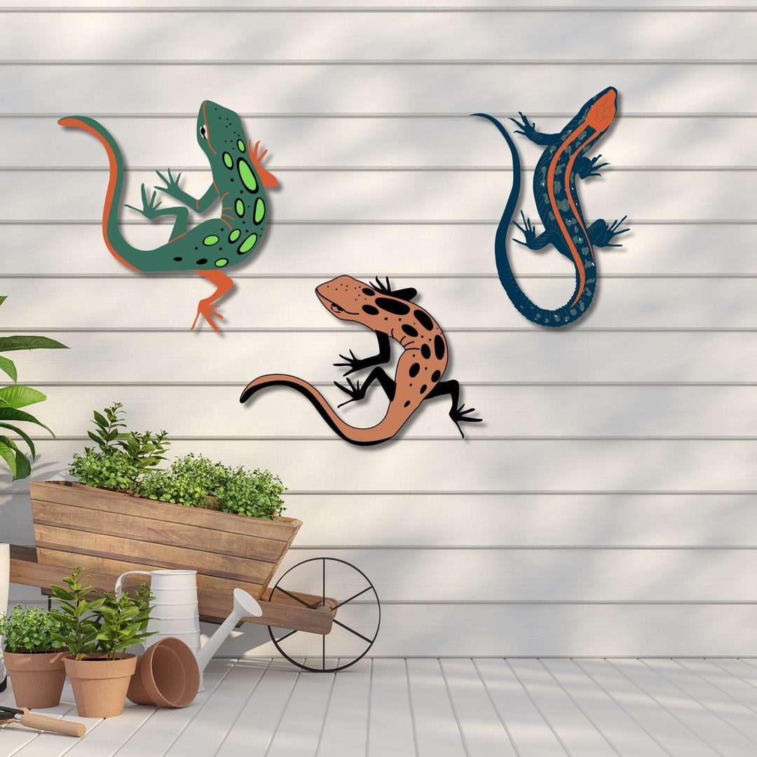 Colorful Lizard Metal Wall Art, Lizard Sign, Outdoor Patio Metal Sign ...