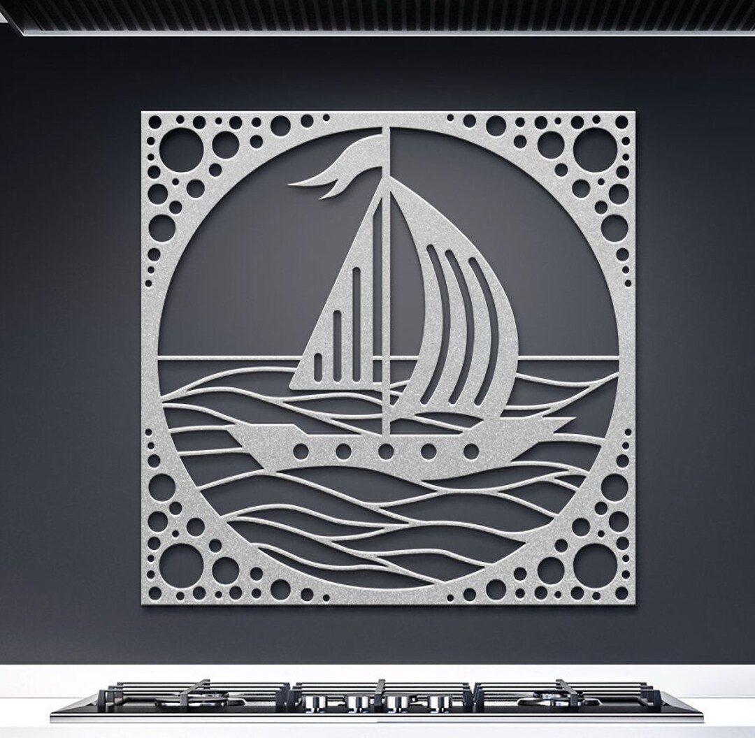 Sail Boat Metal Sign, Sea Waves Wall Decor, Sail Boat in Ocean Metal ...