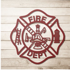 Fireman Metal Sign, Fireman Gift, Maltese Cross Decor, Wall Hanging ...