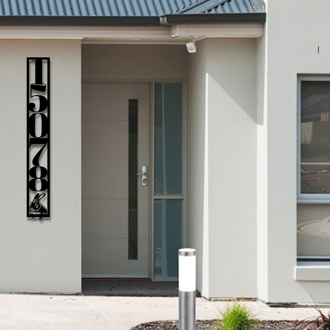 Custom Vertical Metal Address Sign: Rabbit Design, Powder Coated Steel ...