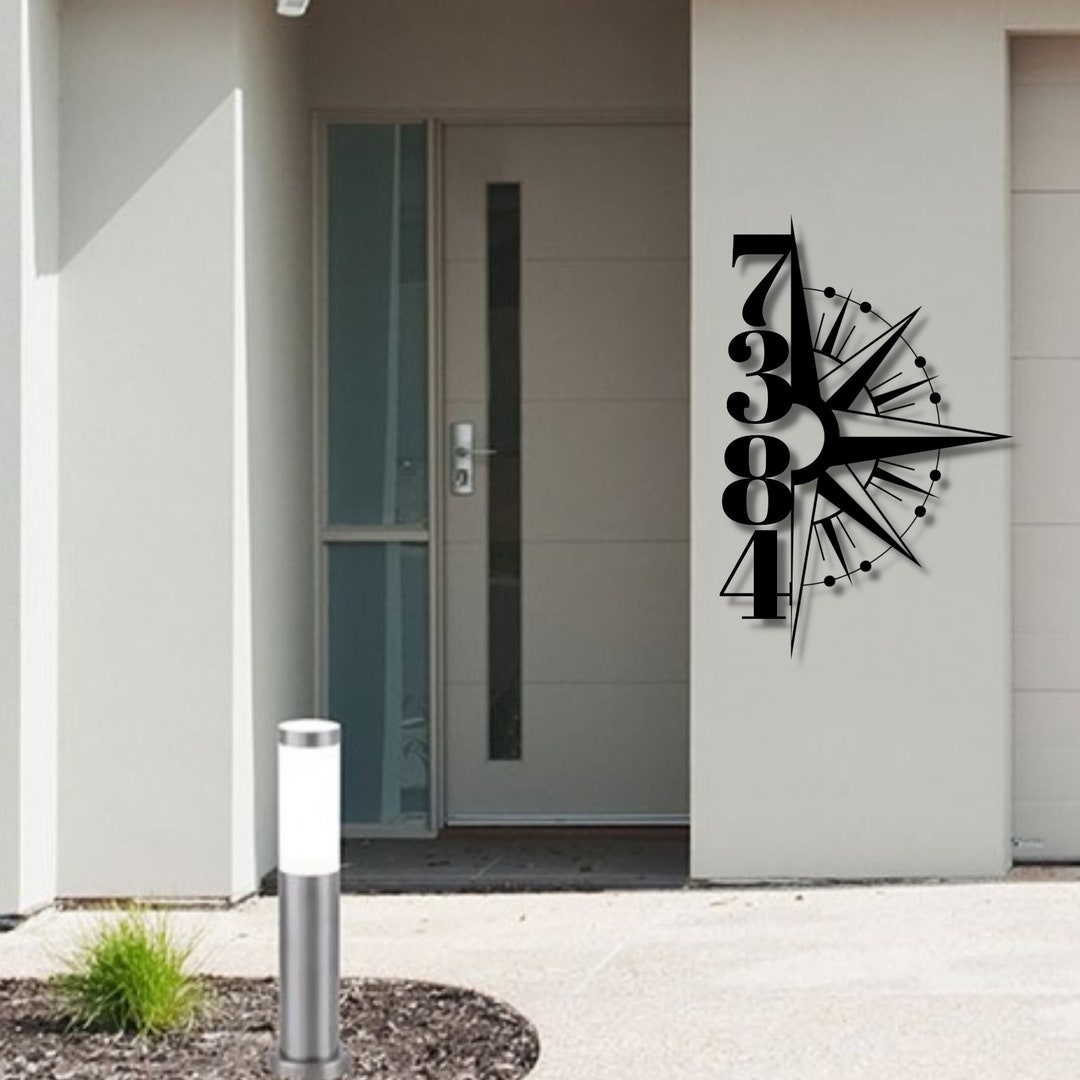 Vertical House Number Sign, Hanging Compass Address Sign, Outdoor Patio ...