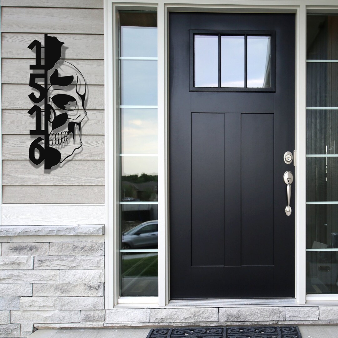 Personalized Metal House Number Sign, Gothic Address Sign, Skull ...