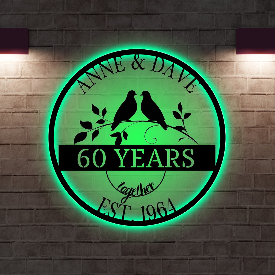 60th Anniversary Gift LED Light, Parents Anniversary, 60 Year ...