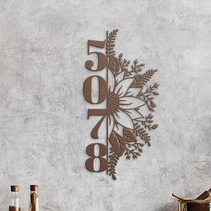 Personalized Sunflower Address Sign, Vertical House Numbers Sign ...