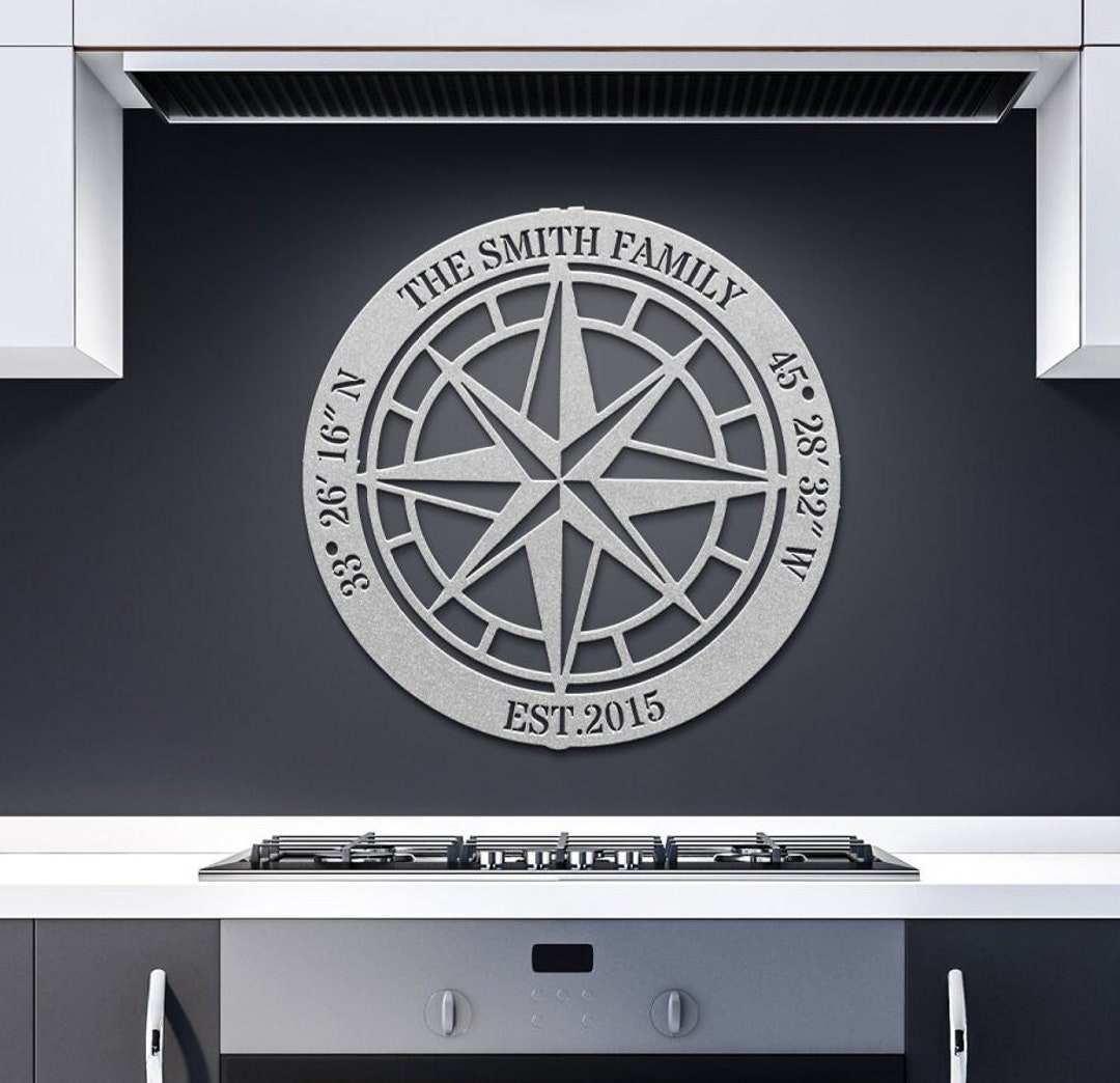 Personalized Compass Metal Sign, North Star Compass Wall Art, Custom ...
