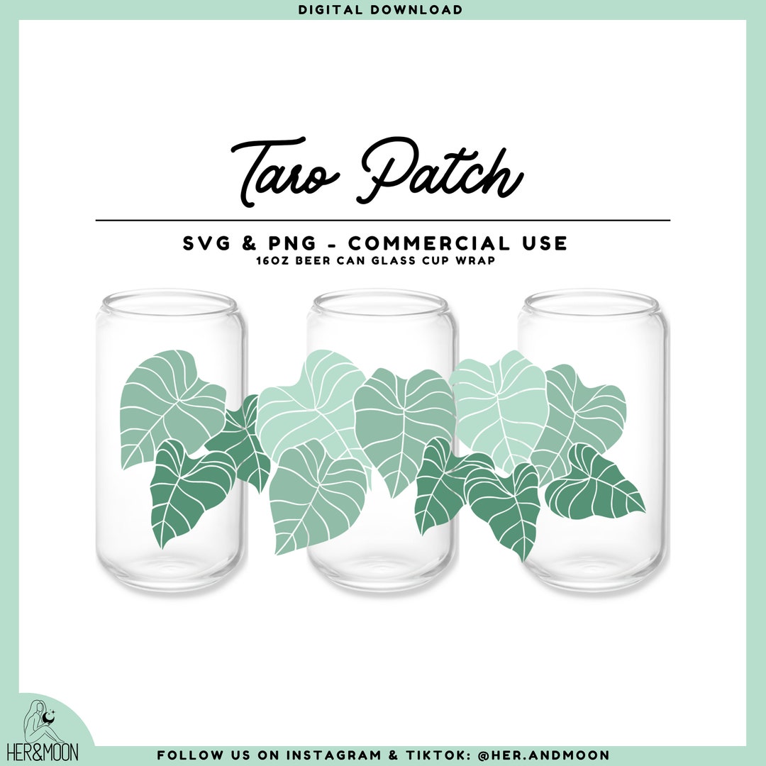 Taro Patch SVG for Libbey Beer Can Glass Cups, Tropical Leaves, Boho ...