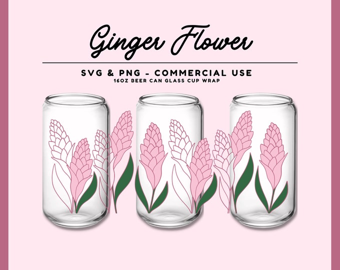 Ginger Flower SVG for 16oz Beer Can Glass Cup, Tropical Flower Svg ...