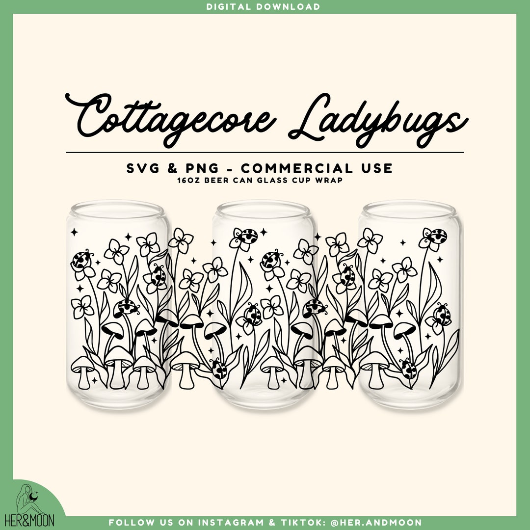 Cottagecore Ladybugs SVG for Libbey Beer Can Glass Cups, Cottagecore ...