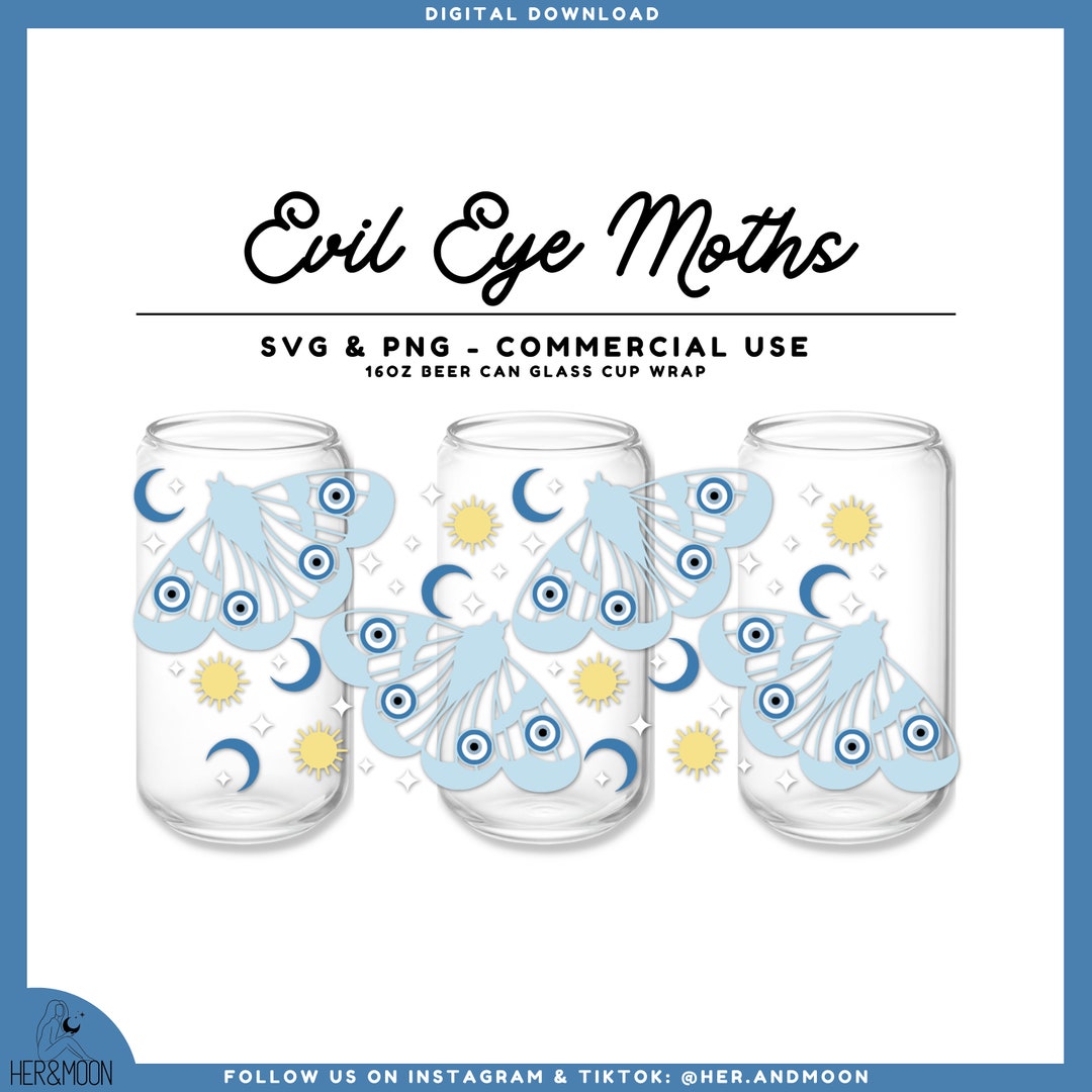 Evil Eye Moths, Evil Eye SVG for 16oz Beer Can Glass Cup, Evil Eye ...