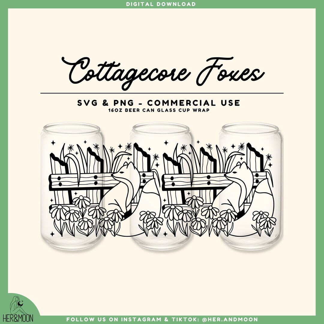 Cottagecore Foxes SVG for Libbey Beer Can Glass Cups, Cottagecore SVG ...