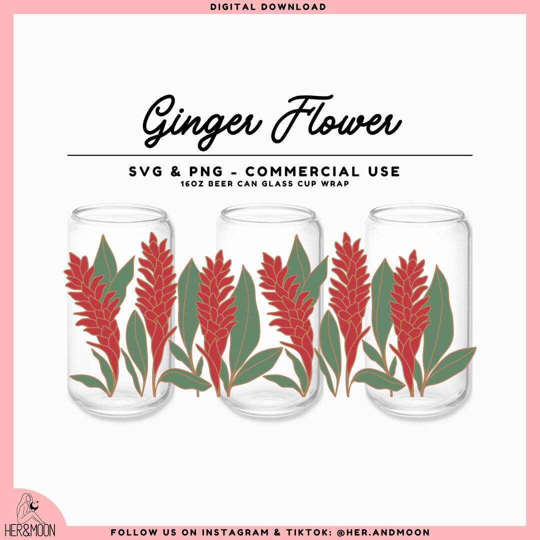 Ginger Flower SVG for 16oz Beer Can Glass Cup, Tropical Flower Svg ...