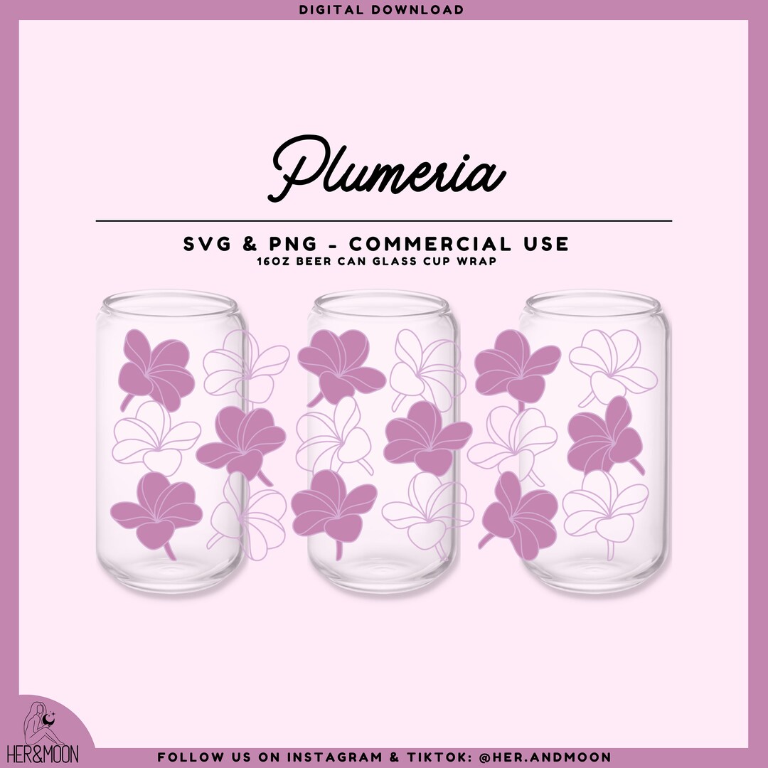Plumeria SVG for Libbey Beer Can Glass Cups, Tropical Flowers PNG for ...
