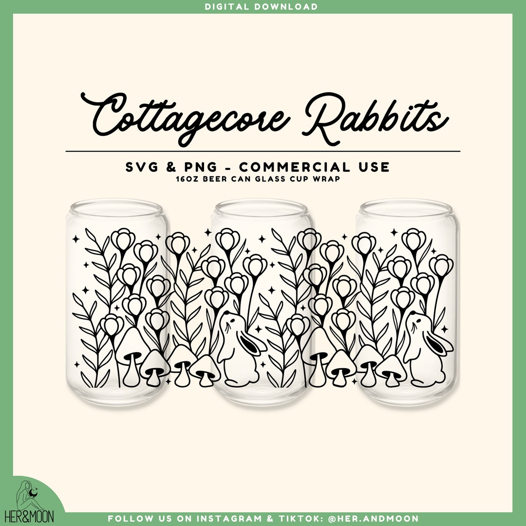 Cottagecore Rabbits SVG for Libbey Beer Can Glass Cups, Cottagecore SVG ...