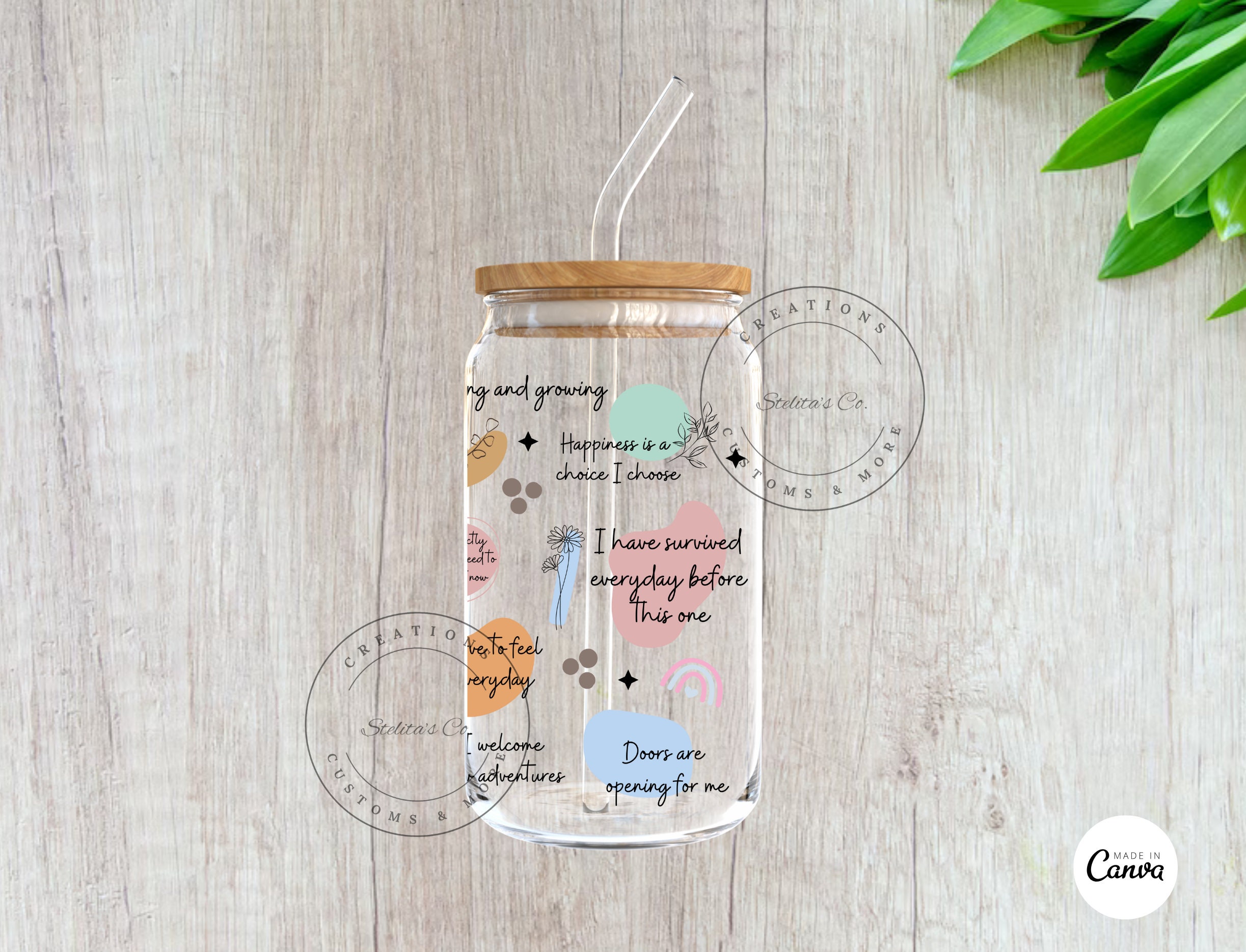 Daily Affirmation Glass Cup Wrap 16oz Digital Download - Etsy