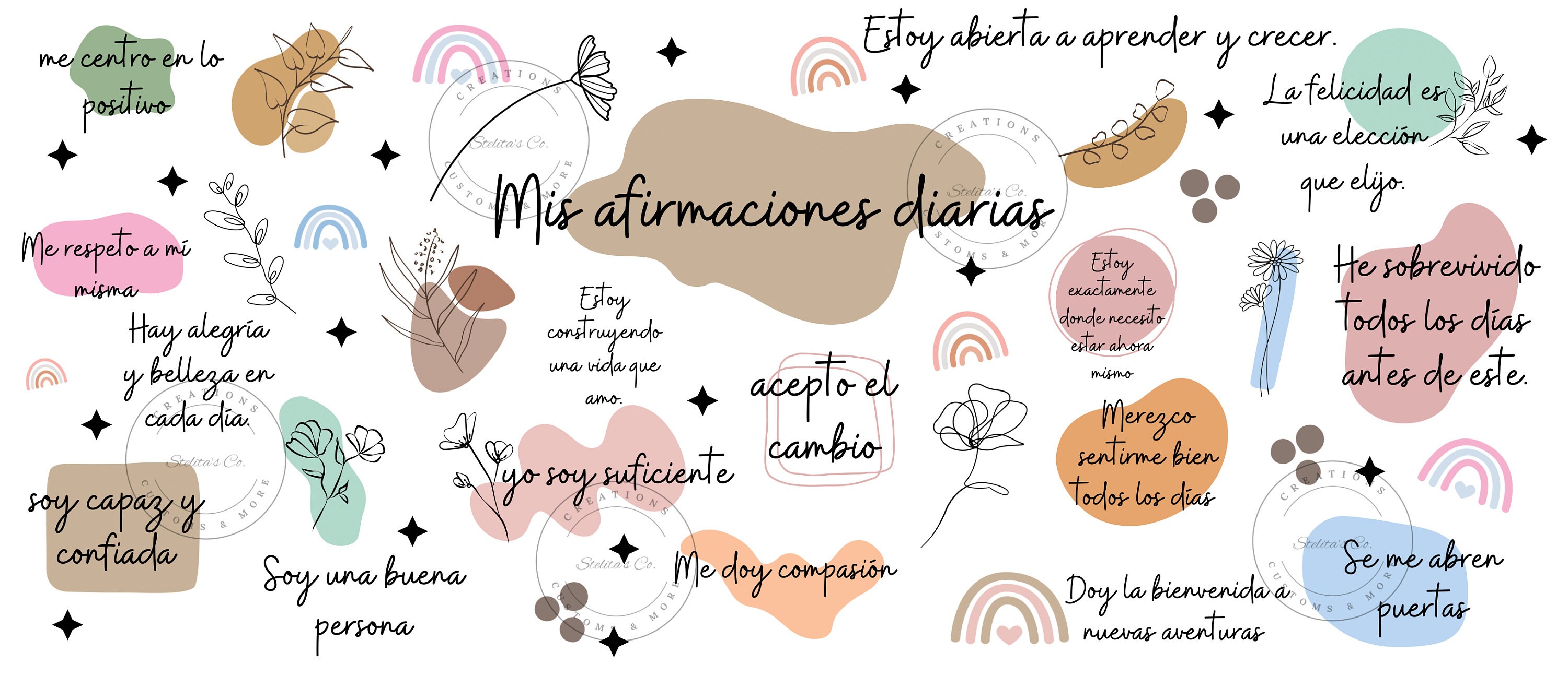 Daily Affirmation in Spanish Glass Cup Wrap 16oz Digital Download - Etsy