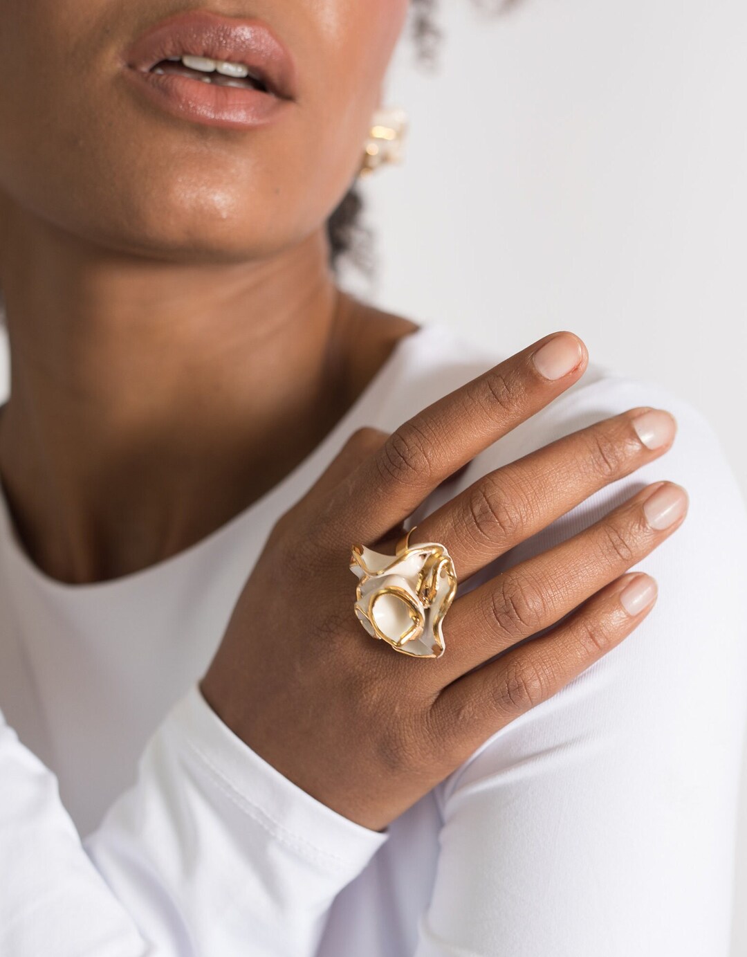 Ceramic Flower Statement Ring, Boho Chic Porcelain Ring, Large Handmade ...